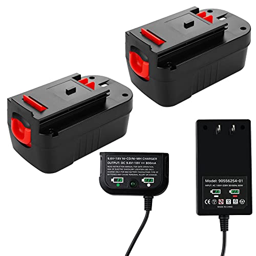 2 Packs 3.6Ah Ni-Mh 18 Volt HPB18 Battery and Charger Compatible with Black and Decker 18V Battery HPB18-OPE A1718 244760-00 Firestorm FSB18 FS18FL FS180BX FS18BX