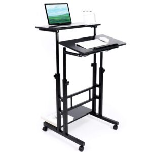 zytty small standing desk, portable standing desk with wheels standing laptop desk mobile standing desk for home office adjustable standing desk, stand up computer desk rolling laptop cart, black