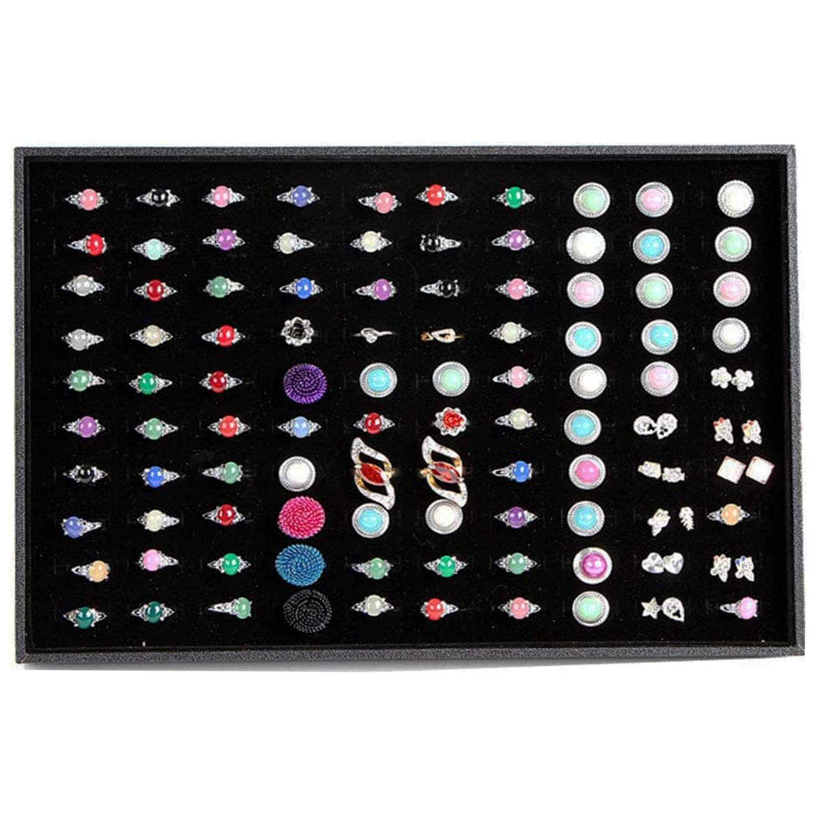 Papinimo Black Velvet 100 Slots Jewelry Ring Earrings Tray Holder Organizer Display Box Stud Earring Storage Case Drawer Insert for Vanity