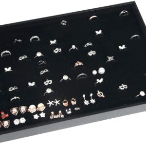 Papinimo Black Velvet 100 Slots Jewelry Ring Earrings Tray Holder Organizer Display Box Stud Earring Storage Case Drawer Insert for Vanity