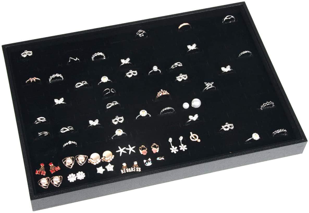 Papinimo Black Velvet 100 Slots Jewelry Ring Earrings Tray Holder Organizer Display Box Stud Earring Storage Case Drawer Insert for Vanity