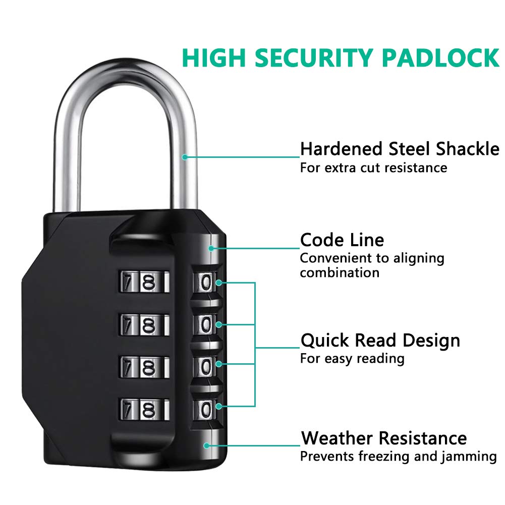 Combination Lock Resettable 4 Digit Padlock with Combination, AIHYTU Waterproof and Heavy Duty Combination Padlock Outdoor for School Gym Locker, Fence Gate, Toolbox, Employee Hasp Locker – 2 Pack