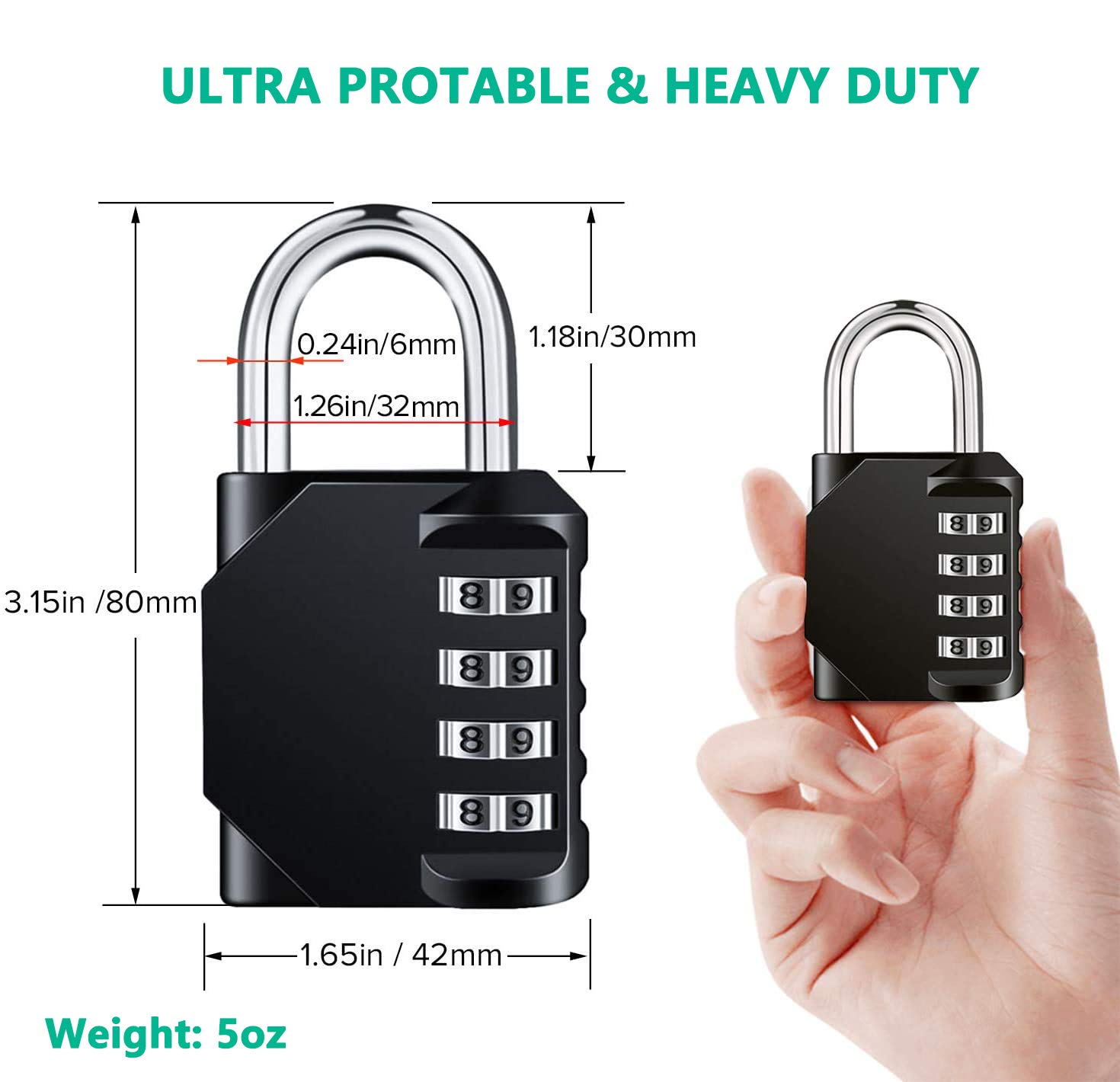 Combination Lock Resettable 4 Digit Padlock with Combination, AIHYTU Waterproof and Heavy Duty Combination Padlock Outdoor for School Gym Locker, Fence Gate, Toolbox, Employee Hasp Locker – 2 Pack