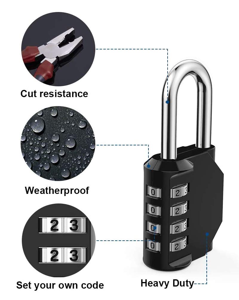 Combination Lock Resettable 4 Digit Padlock with Combination, AIHYTU Waterproof and Heavy Duty Combination Padlock Outdoor for School Gym Locker, Fence Gate, Toolbox, Employee Hasp Locker – 2 Pack