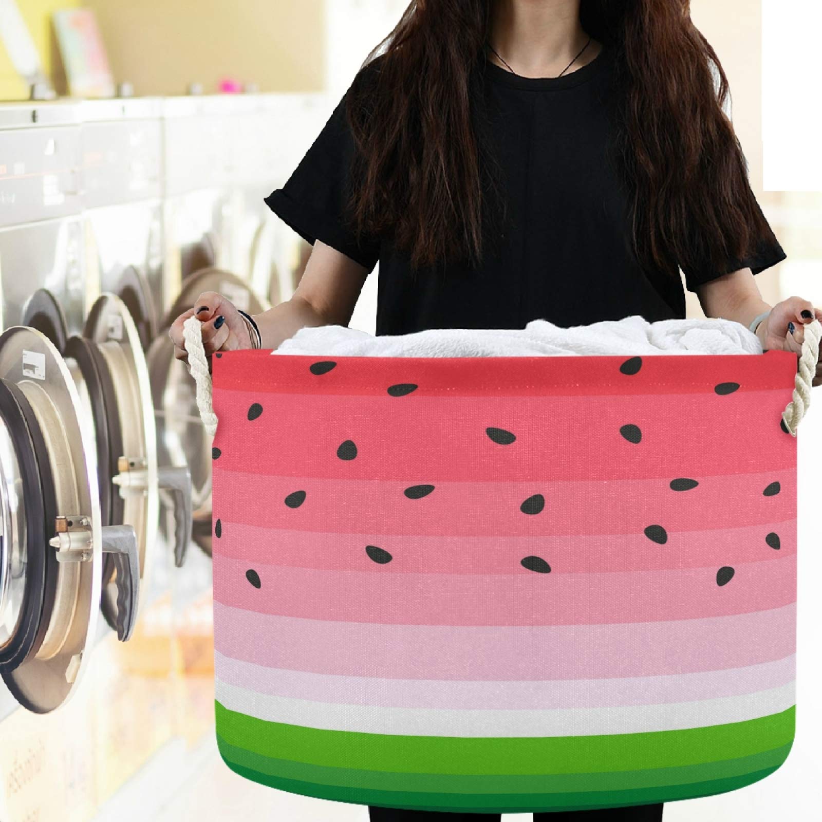 visesunny Collapsible Large Capacity Basket Watermelon Slice Clothes Toy Storage Hamper with Durable Cotton Handles Home Organizer Solution for Bathroom, Bedroom, Nursery, Laundry,Closet