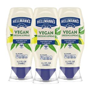 hellmann's vegan dressing and spread vegan 3 ct for a rich, creamy plant-based alternative to mayo same great taste, plant based, free from eggs 11.5 oz