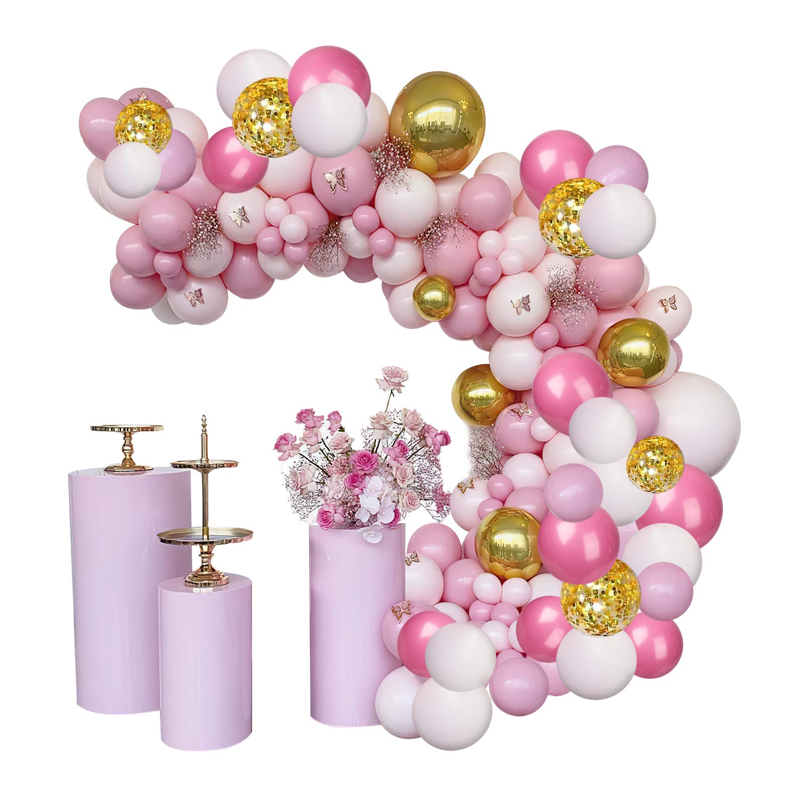 120Pcs Pink and Gold Balloons Garland Kit, Gold Confetti Balloons Pink and White Party Balloons for Birthday Mother's Day Baby Shower Wedding Party Decorations