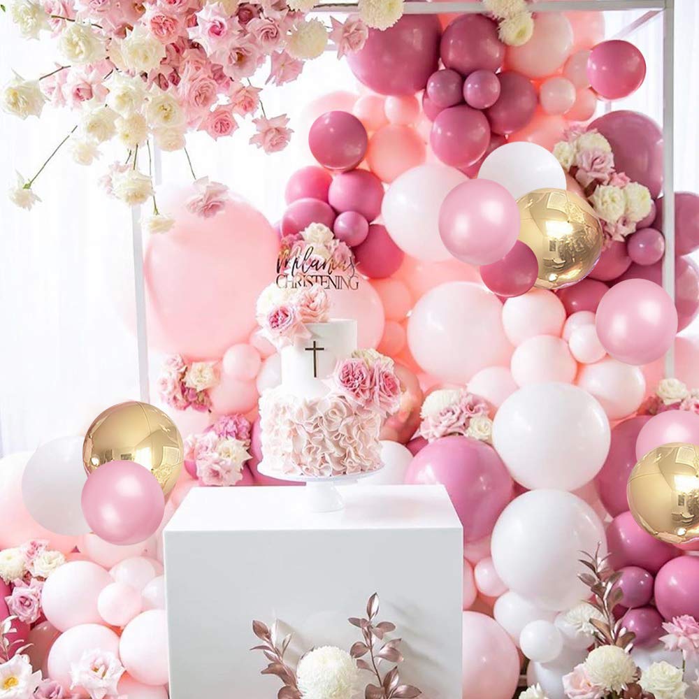 120Pcs Pink and Gold Balloons Garland Kit, Gold Confetti Balloons Pink and White Party Balloons for Birthday Mother's Day Baby Shower Wedding Party Decorations