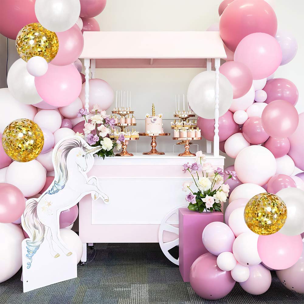 120Pcs Pink and Gold Balloons Garland Kit, Gold Confetti Balloons Pink and White Party Balloons for Birthday Mother's Day Baby Shower Wedding Party Decorations