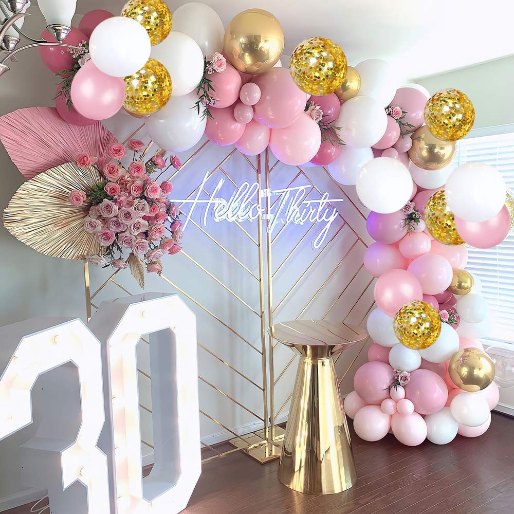 120Pcs Pink and Gold Balloons Garland Kit, Gold Confetti Balloons Pink and White Party Balloons for Birthday Mother's Day Baby Shower Wedding Party Decorations