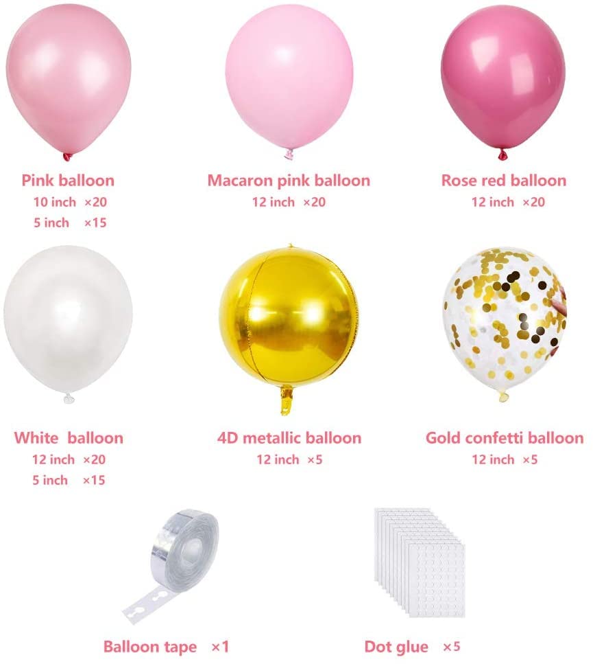 120Pcs Pink and Gold Balloons Garland Kit, Gold Confetti Balloons Pink and White Party Balloons for Birthday Mother's Day Baby Shower Wedding Party Decorations