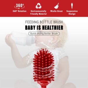 Silicone Bottle Cleaning Brush with Long Handle, BPA Free 12.5" Water Bottle Cleaner for Baby Bottles, Hydro Flask, Sports Bottle, Vase, Glassware, Perfect for Smaller Diameter Bottle Openings (Red)