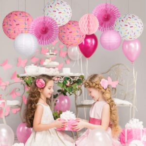 YUNXUAN Donut Birthday Party Decorations, Donut party supplies Donut Lanterns Party Paper Fan Honeycomb Ball Hanging Paper Lanterns for Baby Shower Kids Birthday Party Ice Cream Party Decorations