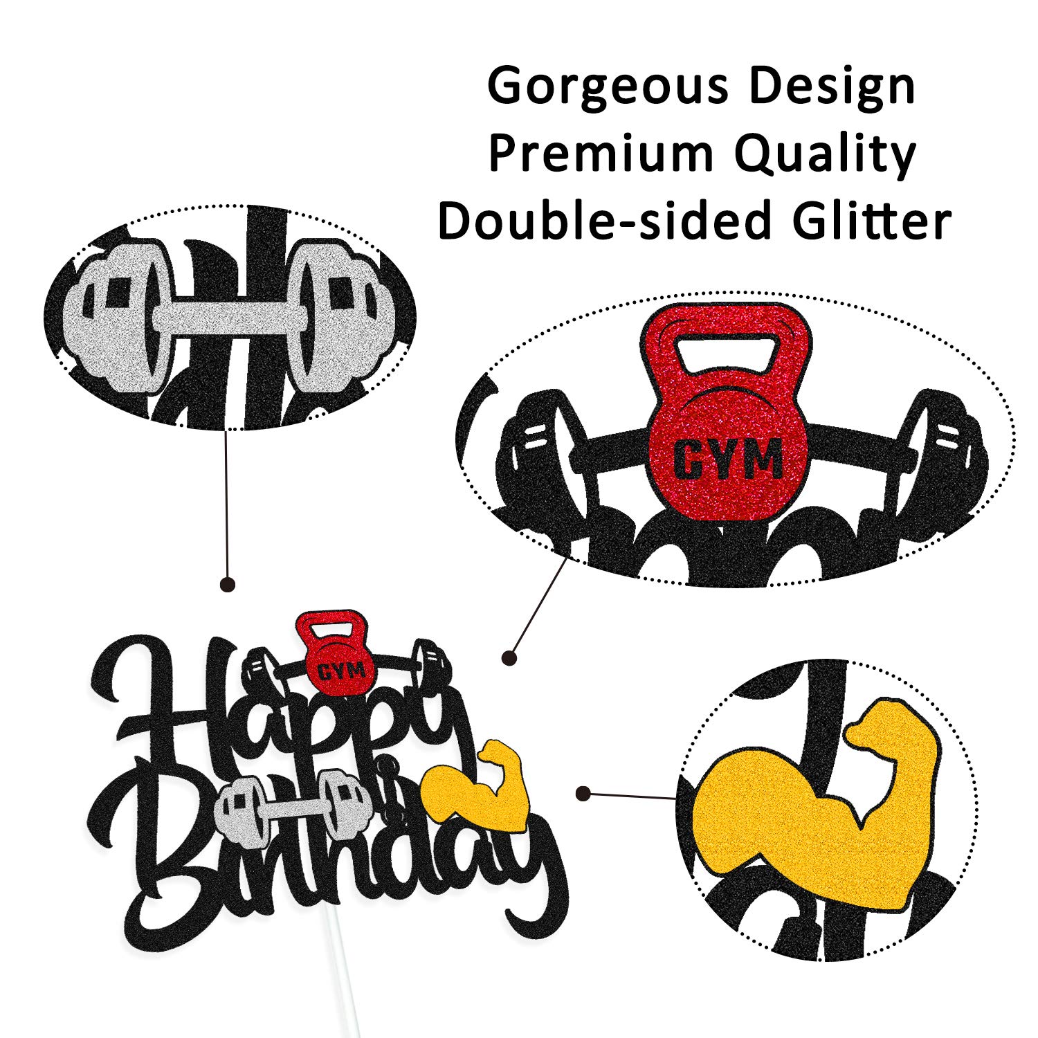 Gym Birthday Decorations Weightlifting Happy Birthday Banner Cake Topper Black Gray Latex Balloons for Gym Weight Lifting Cross Fit Fitness Themed Bday Party Supplies