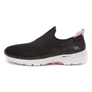 skechers women's go walk 6-glimmering sneaker, black/pink, 8.5