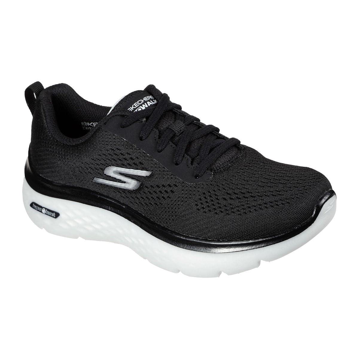 Skechers Women's GO Walk Hyper Burst-Space Insight Sneaker, Black/White, 7