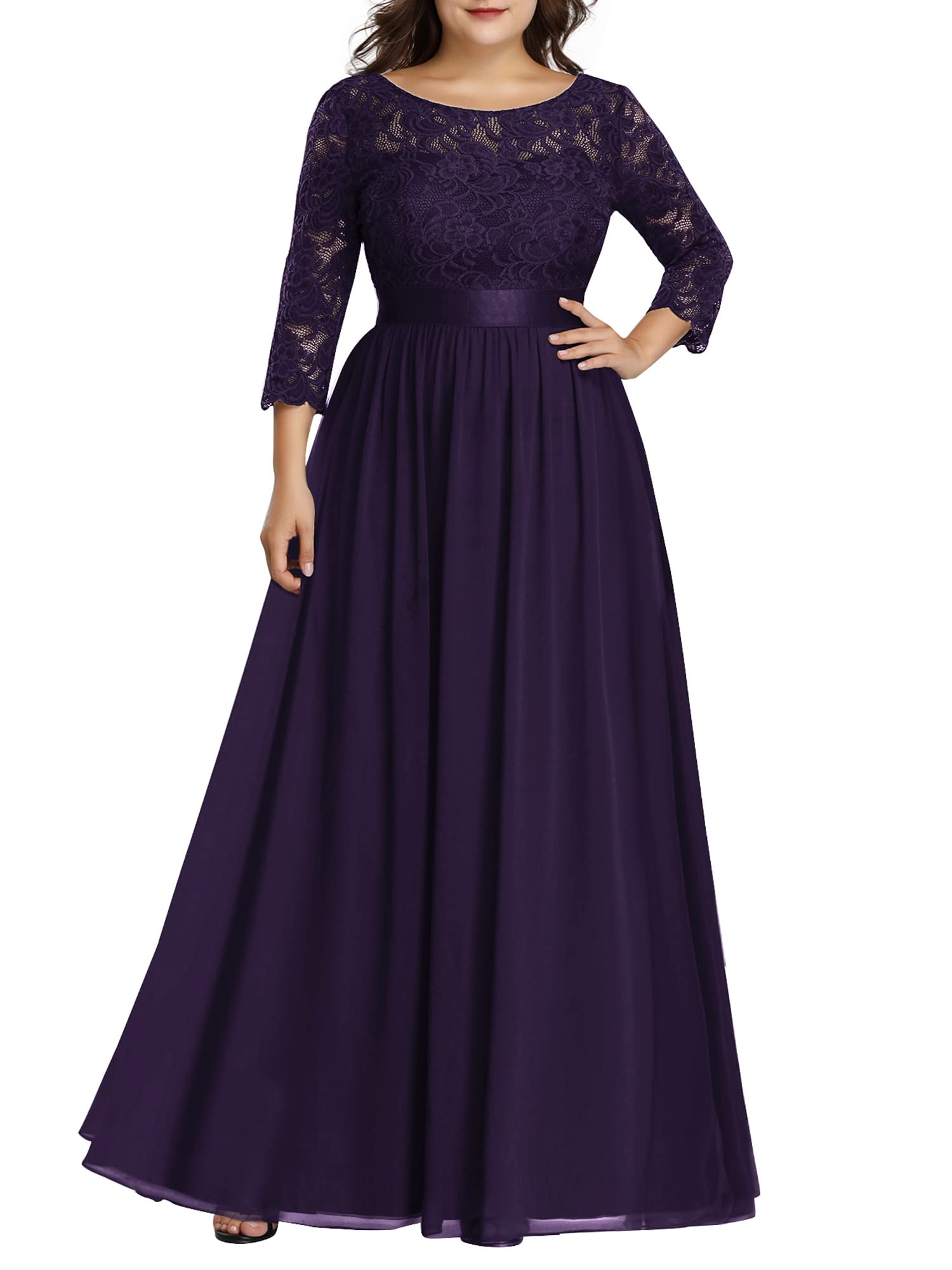 Ever-Pretty Womens Plus Size Lace Evening Formal Dress Elegant Lace Dresses Dark Purple US 20