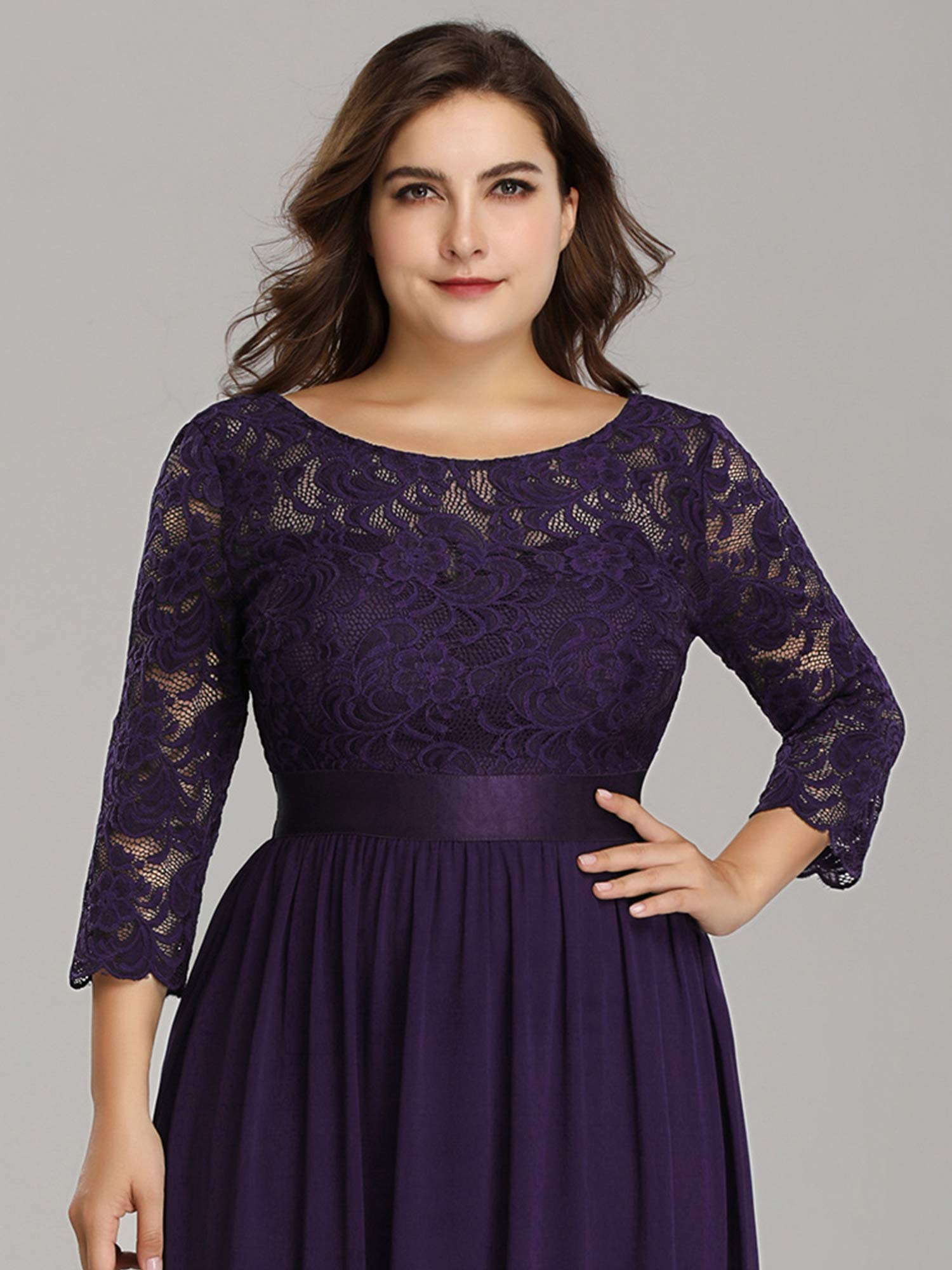 Ever-Pretty Womens Plus Size Lace Evening Formal Dress Elegant Lace Dresses Dark Purple US 20