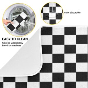 ZzWwR Modern Black White Racing Flag Checks Pattern Absorbent Dish Drying Mat Microfiber Kitchen Countertop Table Protector Multi-Purpose Counter Rack Sink Drainer Pad (16" x 18")