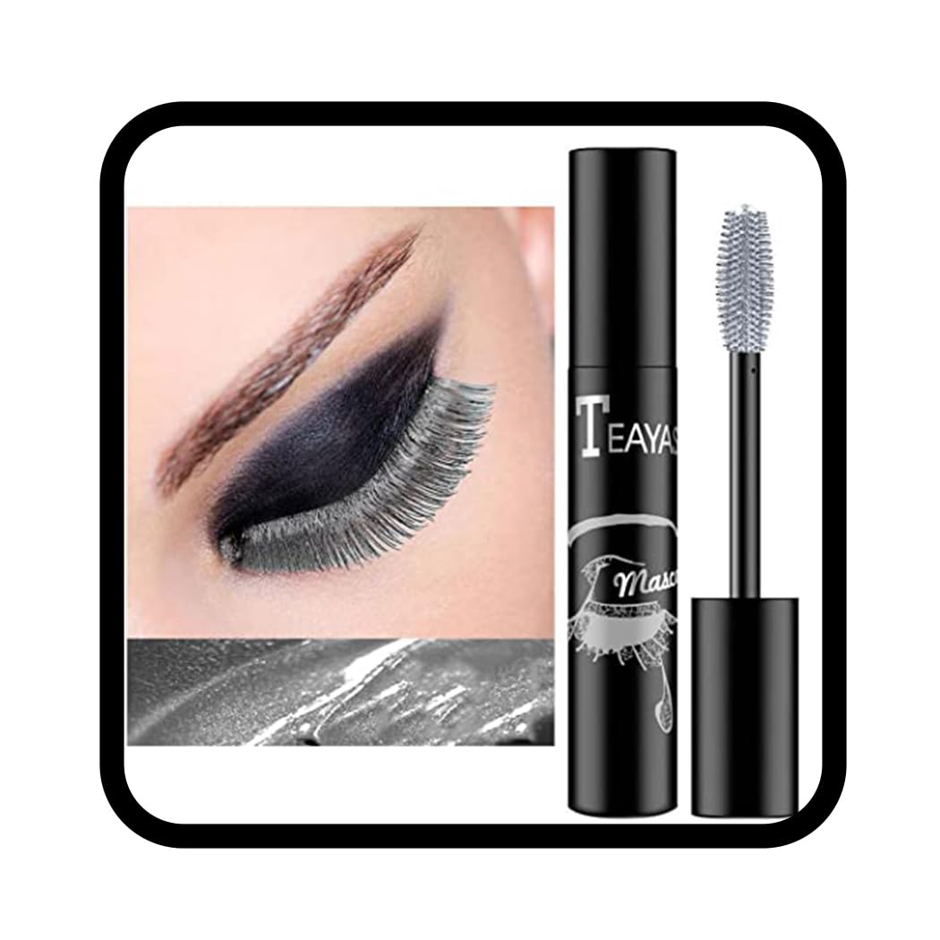 Eyret Waterproof Long-lasting Colorful Mascara Silver Smudgeproof Fast Dry Eye Lashes Curling Lengthening Thick Eyelashes Paste Beauty Makeup for Women and Girls (2#)