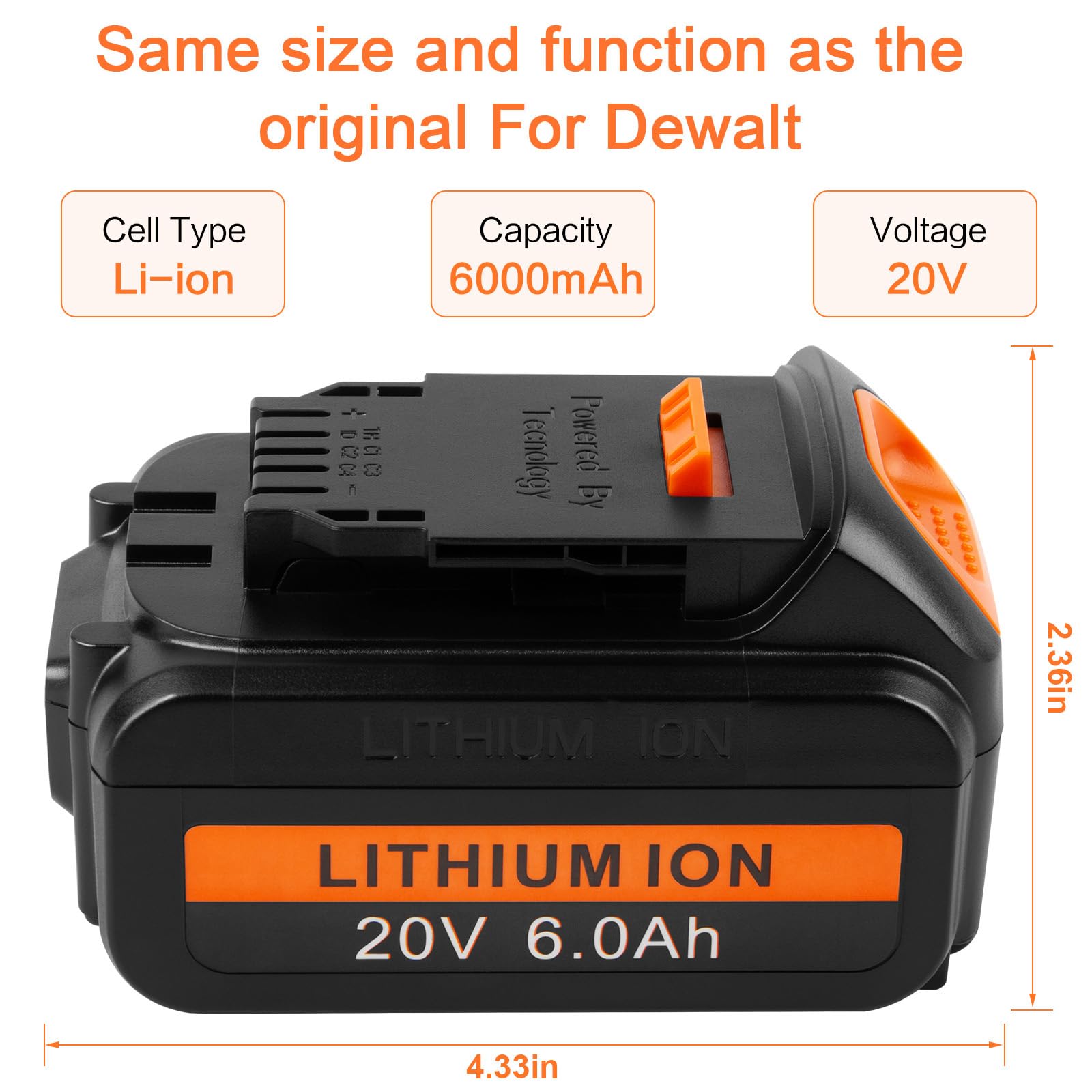 HIGH QUALITY FUTUREBATT FUTUREBATT [2Pack] 20V Max Battery for DEWALT 20-Volt Tools Lithium Battery Replacement DCB206 DCB205 DCB204 DCB203 DCB201 DCB200 DCB181 DCB180 DCD DCF DCG DCS Series