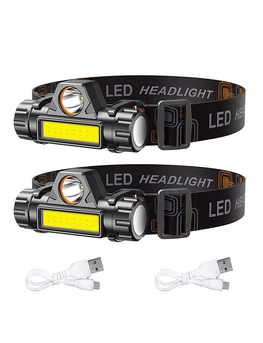 MyToolGift 2 Packs LED Headlamps, Portable, Long Range, Rechargeable, High Lumen, Battery Powered