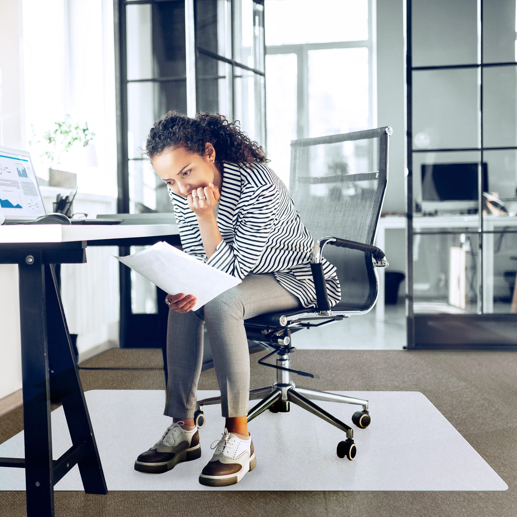 Marvelux Polypropylene Chair Mat for Low Pile Carpets and Carpet Tiles (up to 1/4" Thick), 29” x 46” White Office Carpet Protector, Rectangular, Eco-Friendly, Shipped Flat