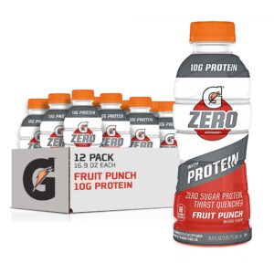 gatorade zero with protein, 10g whey protein isolate, zero sugar, electrolytes, fruit punch, 16.9 fl oz, 12 pack