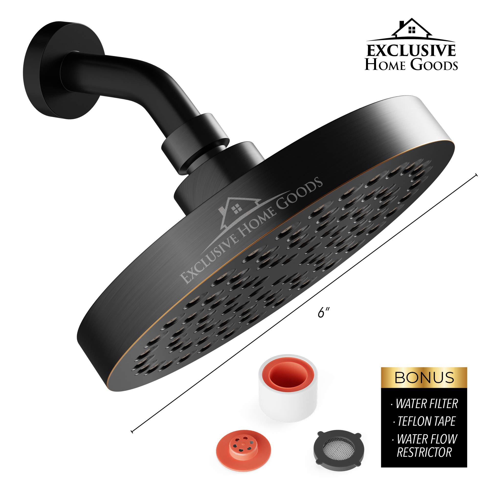 Rainfall 6" High Pressure 2.5 GPM Shower Heads with Anti-Clog 90 Rubber Jets - 360° Rotation Adjustable Rustproof Bathroom Shower Head