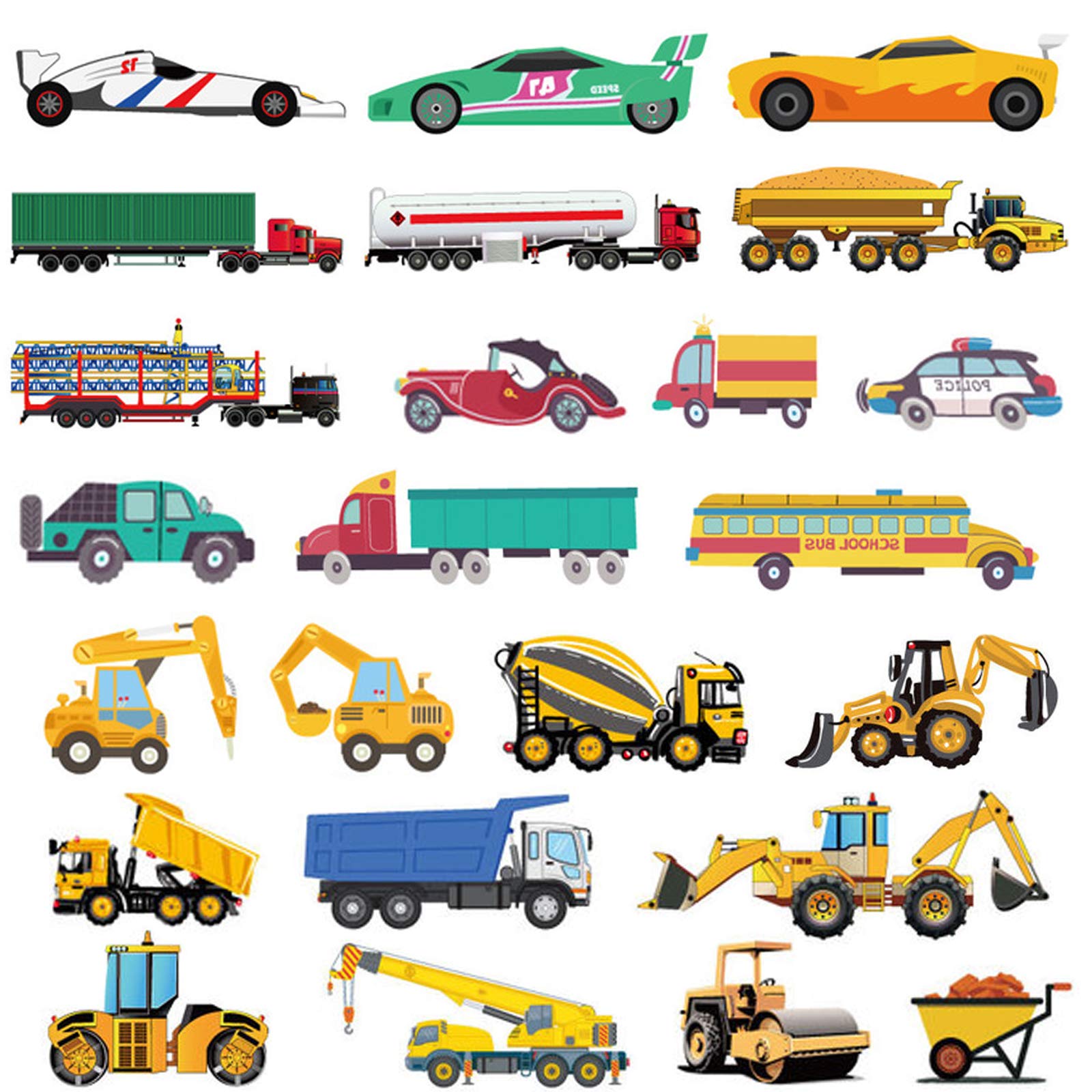 Ooopsiun Cars and Trucks Temporary Tattoos for Boys - 100 Tattoos, Cars Construction Decorations Supplies Favors for Kids Boys