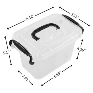 Asking 6-Pack Mini Clear Plastic Bins with Lids, Plastic Storage Box with Black Handles, 1.5 L