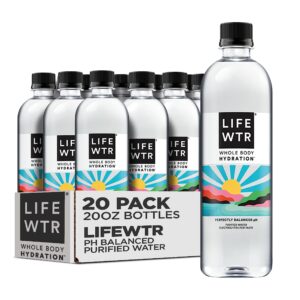 lifewtr premium purified water, ph balanced with electrolytes, 100% recycled plastic bottles, 20 fl oz (pack of 20), packaging may vary