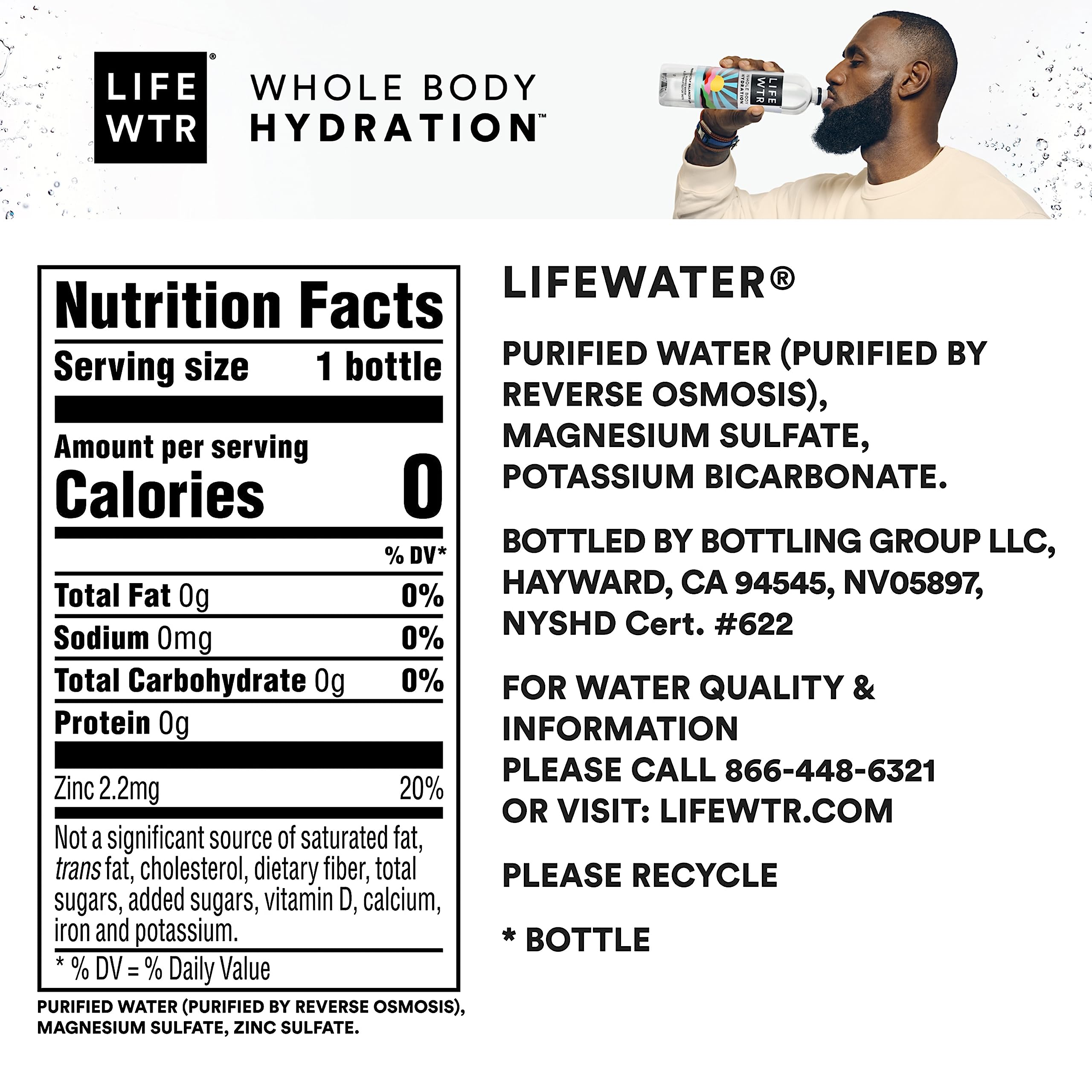 LIFEWTR Premium Purified Water, pH Balanced with Electrolytes, 100% recycled plastic bottles, 20 Fl Oz (Pack of 20), Packaging May Vary