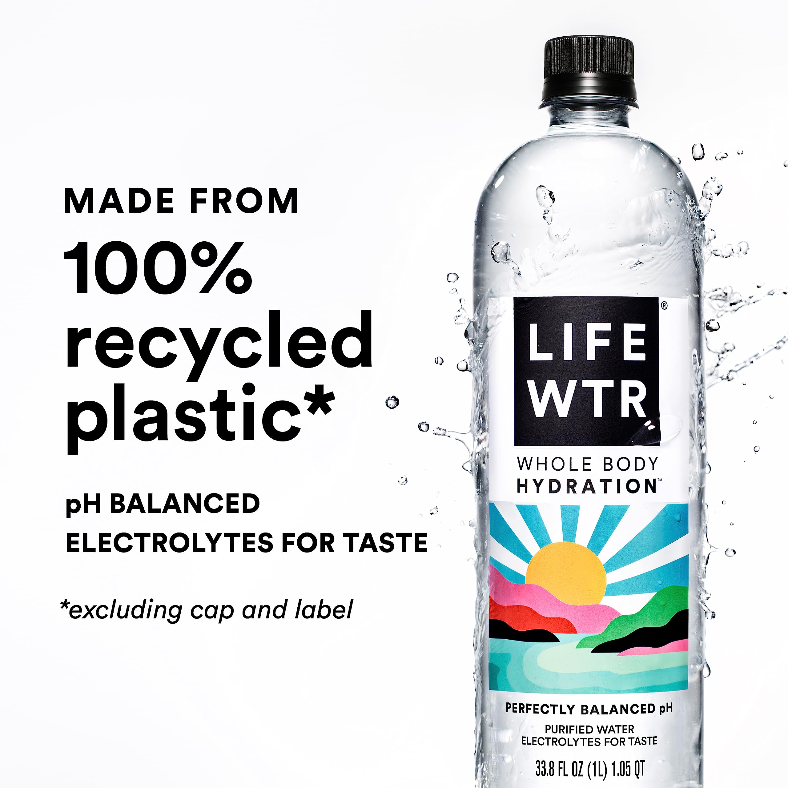 LIFEWTR Premium Purified Water, pH Balanced with Electrolytes, 100% recycled plastic bottles, 20 Fl Oz (Pack of 20), Packaging May Vary