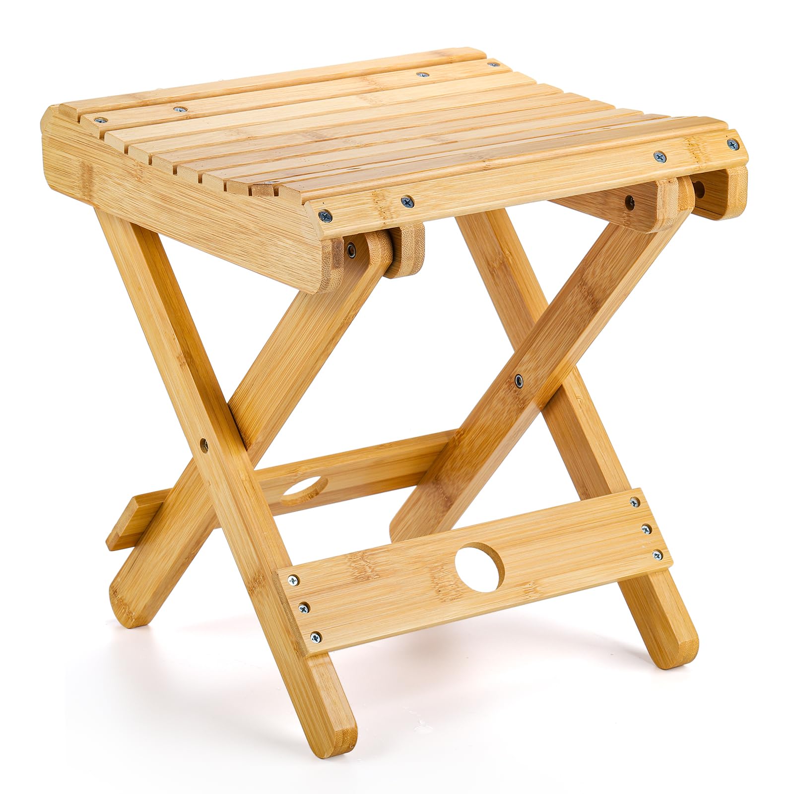 Lawei Bamboo Folding Step Stool - 12 Inch Bamboo Shower Bench Stool Spa Bath Seat Chairs for Shower, Leg Shaving and Foot Rest