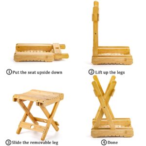 Lawei Bamboo Folding Step Stool - 12 Inch Bamboo Shower Bench Stool Spa Bath Seat Chairs for Shower, Leg Shaving and Foot Rest