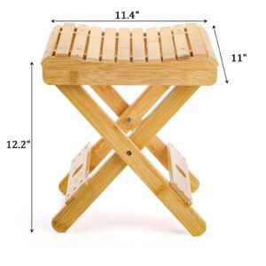 Lawei Bamboo Folding Step Stool - 12 Inch Bamboo Shower Bench Stool Spa Bath Seat Chairs for Shower, Leg Shaving and Foot Rest