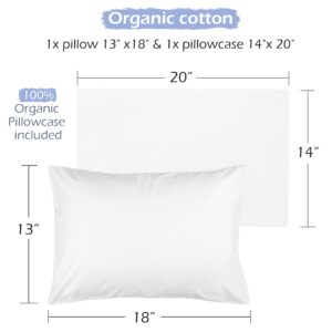 Toddler Pillow with Pillowcase - 13x18 Organic Cotton Baby Pillows - Soft Little Pillows for Boys & Girls, 2-8 Years Old Children, Kids Bedding Set, Perfect for Baby Crib, Daycare, Car Trips