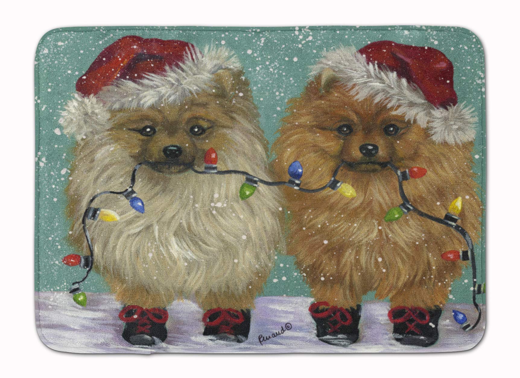 Caroline's Treasures Pomeranian Christmas Lighten Up Machine Washable Memory Foam Mat doormats, Multicolor