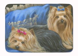 caroline's treasures ppp3293rug yorkshire terrier yorkie satin and lace machine washable memory foam mat, bathroom rug, non-slip bath mat, durable thick washable rugs for kitchen, bathroom quick dry,