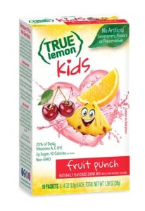 true lemon fruit punch packets - low sugar, no preservatives kids hydration drink mix