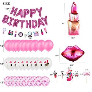 SPA Makeup Party Supplies with Spa Latex Balloon,Lipstick Foil Balloons,Happy Birthday Balloons Banner,Make Up Garland Banner Cake Toppers for Kids Nail Girl Theme,Salon,Spa Birthday Party Decorations