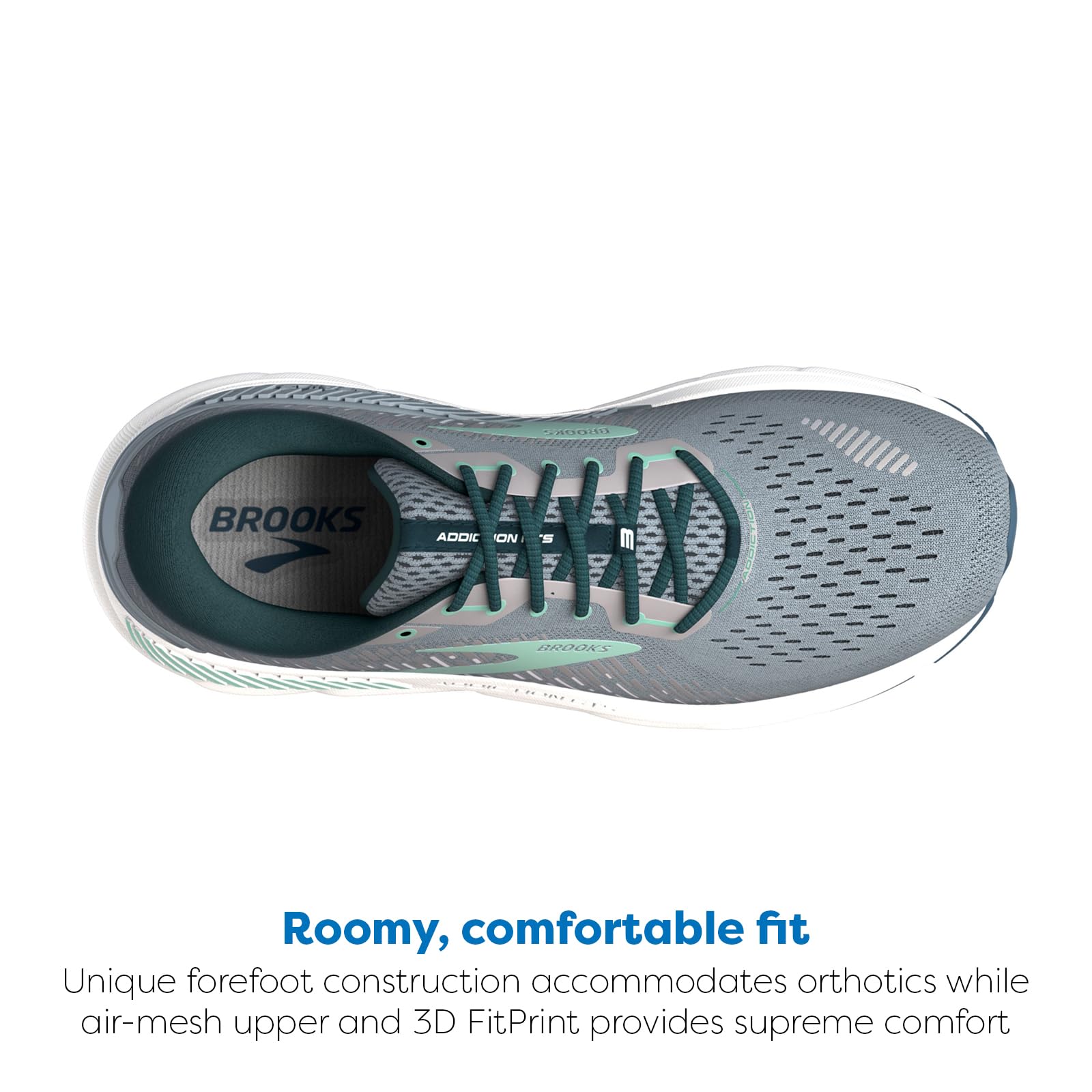 Brooks Women's Addiction GTS 15 Supportive Running Shoe - Grey/Navy/Aqua - 5 Narrow