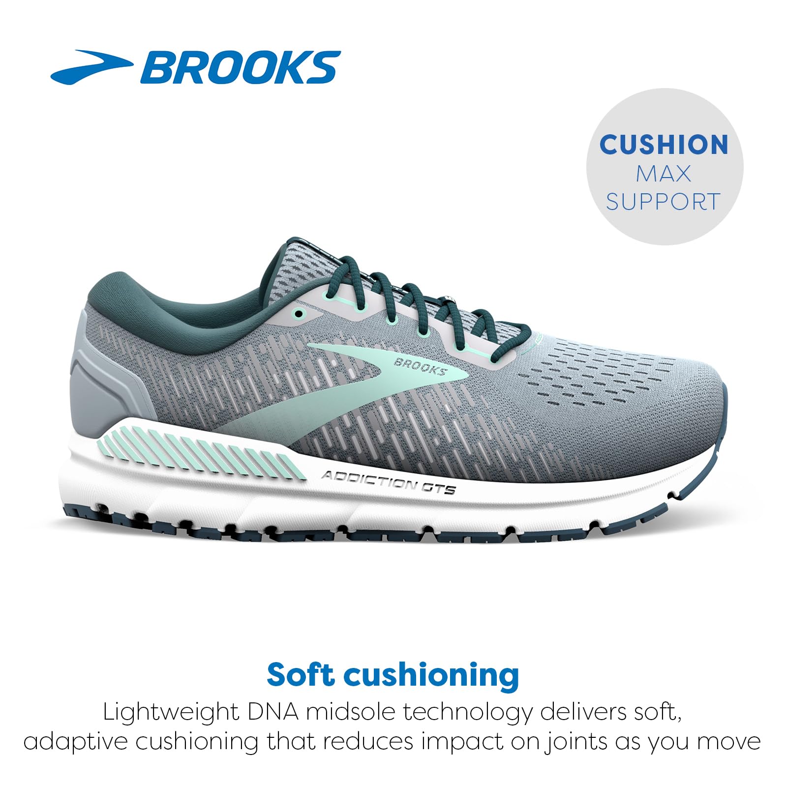 Brooks Women's Addiction GTS 15 Supportive Running Shoe - Grey/Navy/Aqua - 5 Narrow