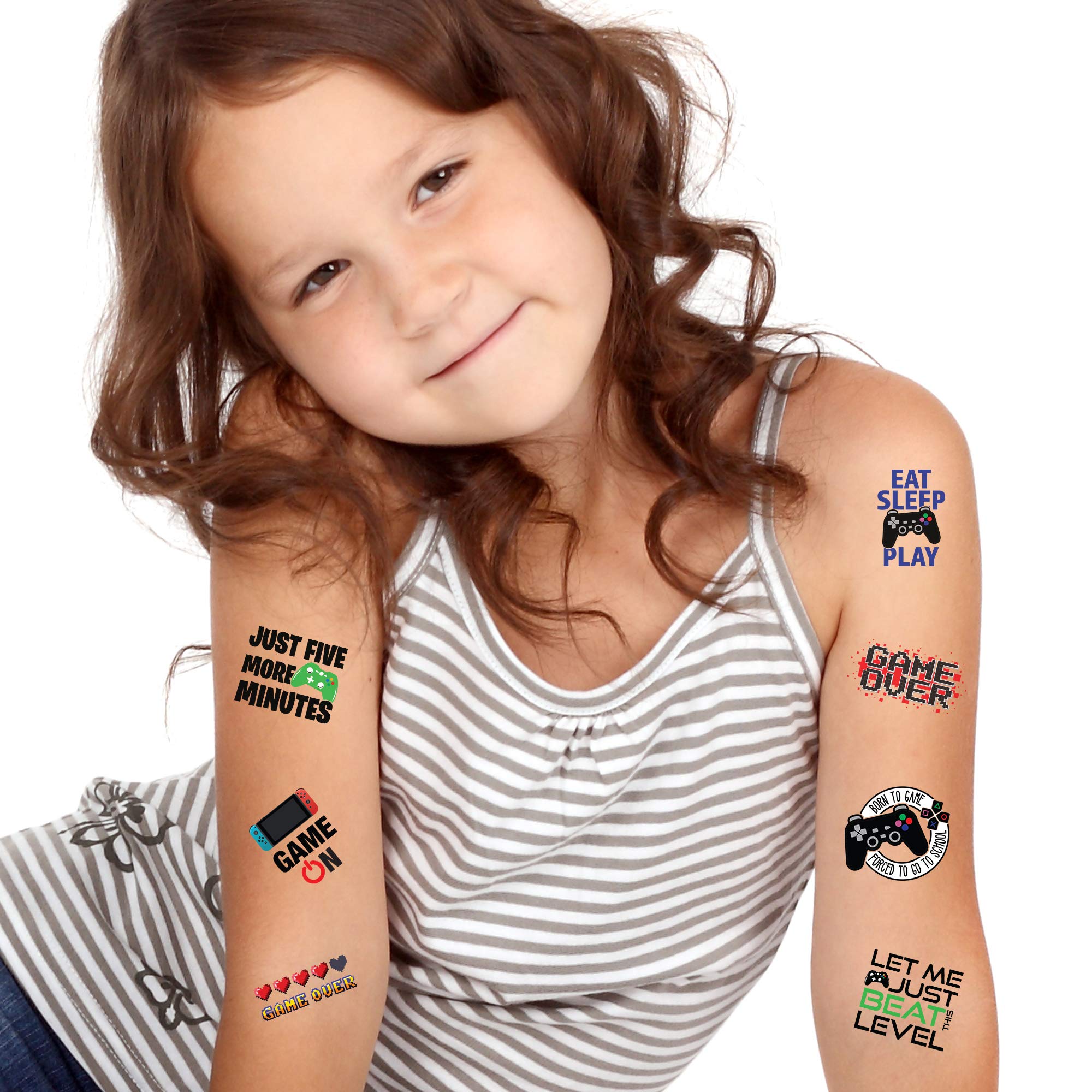 FashionTats Video Gamer Temporary Tattoos | Pack of 36 | MADE IN THE USA | Skin Safe | Party Supplies & Favors | Removable