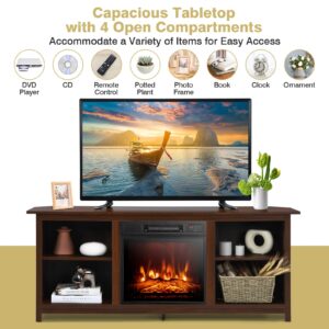 Tangkula TV Stand with Electric Fireplace, for TVs up to 65 Inches, with 18 Inches 1400W Electric Fireplace, with Remote Control, 3 Level Adjustable Flame & Timer, for Living Room, Bedroom