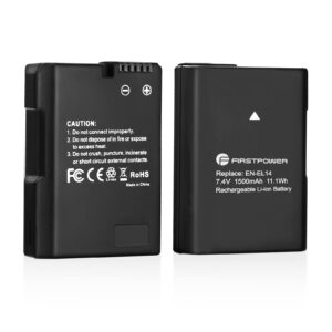 firstpower en-el14 en-el14a batteries for nikon d3500 d3400 d3300 d3200 d3100 d5600 d5500 d5300 d5200 d5100 df coolpix p7000 p7100 p7700 p7800 (2-pack, 1500mah)