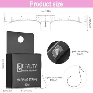 Kalolary 100 Pack Eyebrow Ruler with 1 Box 10M Premium Eyebrow Mapping Ink String Pre-Inked Microblading String for Eyebrow Mapping Ultra-Thin Mess-Free for Marking Symmetrical Eyebrows