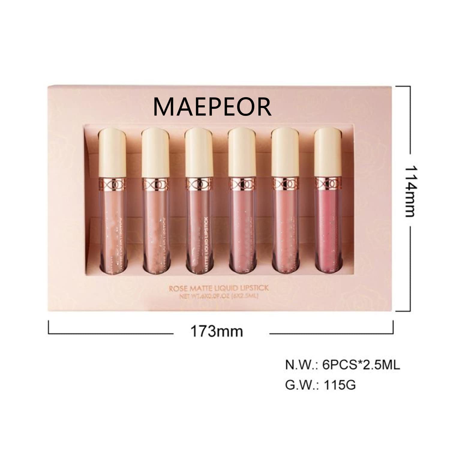 MAEPEOR Matte Liquid Lipstick 6PCS Nude Velvety Lip Gloss Kit Long-Lasting Wear Non-Stick Cup and Not Fade Lipstick Set for Warm or Cool Undertone (Nude Series, 6PCS-E)