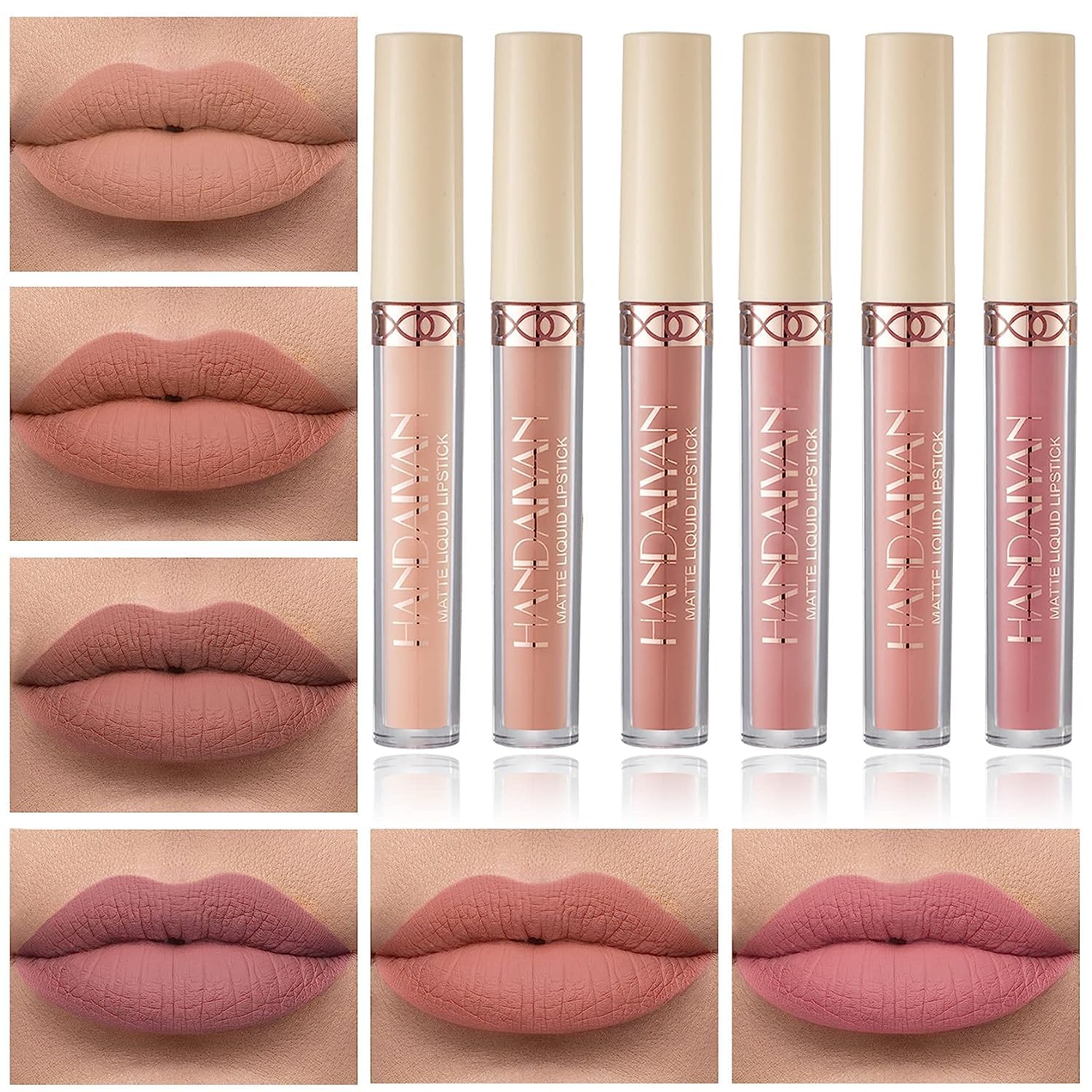 MAEPEOR Matte Liquid Lipstick 6PCS Nude Velvety Lip Gloss Kit Long-Lasting Wear Non-Stick Cup and Not Fade Lipstick Set for Warm or Cool Undertone (Nude Series, 6PCS-E)